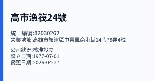 高市漁筏24號的照片-統編 82030262(高雄市) 公司登記資料與營業項目詳細圖表