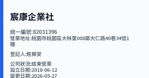 宸康企業社的照片-統編 82031396(桃園市) 公司登記資料與營業項目詳細圖表