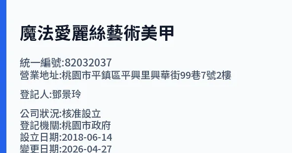 魔法愛麗絲藝術美甲的照片-統編 82032037(桃園市) 公司登記資料與營業項目詳細圖表