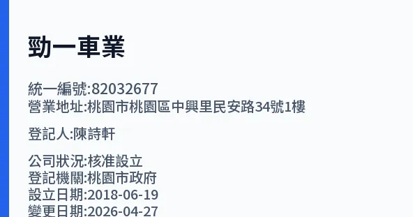 勁一車業的照片-統編 82032677(桃園市) 公司登記資料與營業項目詳細圖表