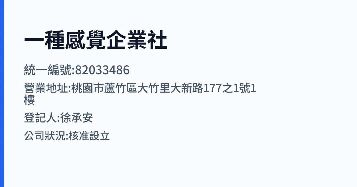 一種感覺企業社 - 統編 82033486(桃園市) 公司登記資料與營業項目詳細圖表