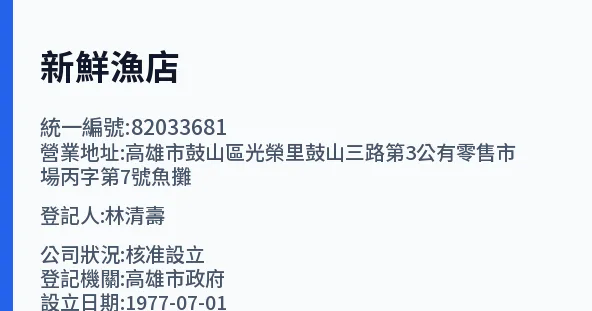 新鮮漁店的照片-統編 82033681(高雄市) 公司登記資料與營業項目詳細圖表