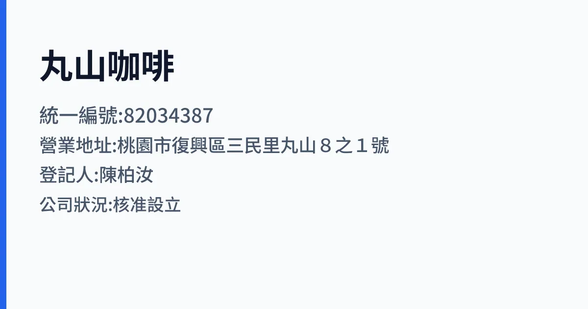 丸山咖啡 - 統編 82034387(桃園市) 公司登記資料與營業項目詳細圖表