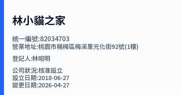林小貓之家的照片-統編 82034703(桃園市) 公司登記資料與營業項目詳細圖表