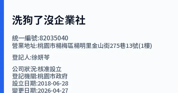 洗狗了沒企業社的照片-統編 82035040(桃園市) 公司登記資料與營業項目詳細圖表