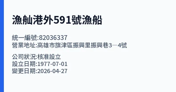 漁舢港外591號漁船的照片-統編 82036337(高雄市) 公司登記資料與營業項目詳細圖表