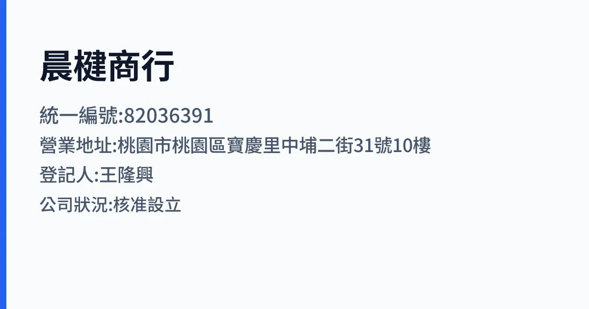 晨楗商行 - 統編 82036391(桃園市) 公司登記資料與營業項目詳細圖表