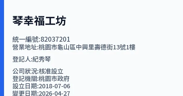 琴幸福工坊的照片-統編 82037201(桃園市) 公司登記資料與營業項目詳細圖表