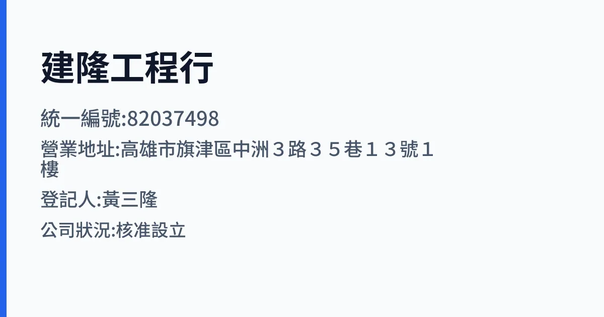 建隆工程行 - 統編 82037498(高雄市) 公司登記資料與營業項目詳細圖表