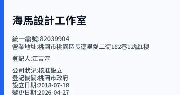 海馬設計工作室的照片-統編 82039904(桃園市) 公司登記資料與營業項目詳細圖表