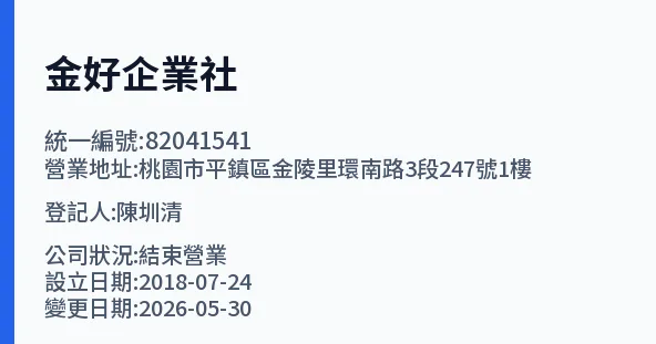 金好企業社的照片-統編 82041541(桃園市) 公司登記資料與營業項目詳細圖表