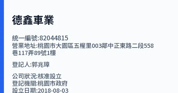 德鑫車業的照片-統編 82044815(桃園市) 公司登記資料與營業項目詳細圖表