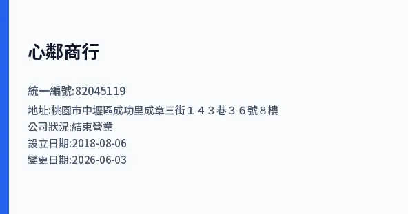 心鄰商行的照片-統編 82045119(桃園市) 公司登記資料與營業項目詳細圖表