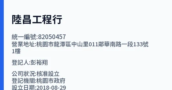 陸昌工程行的照片-統編 82050457(桃園市) 公司登記資料與營業項目詳細圖表
