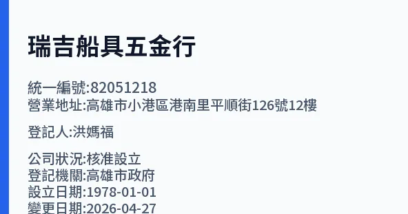 瑞吉船具五金行的照片-統編 82051218(高雄市) 公司登記資料與營業項目詳細圖表