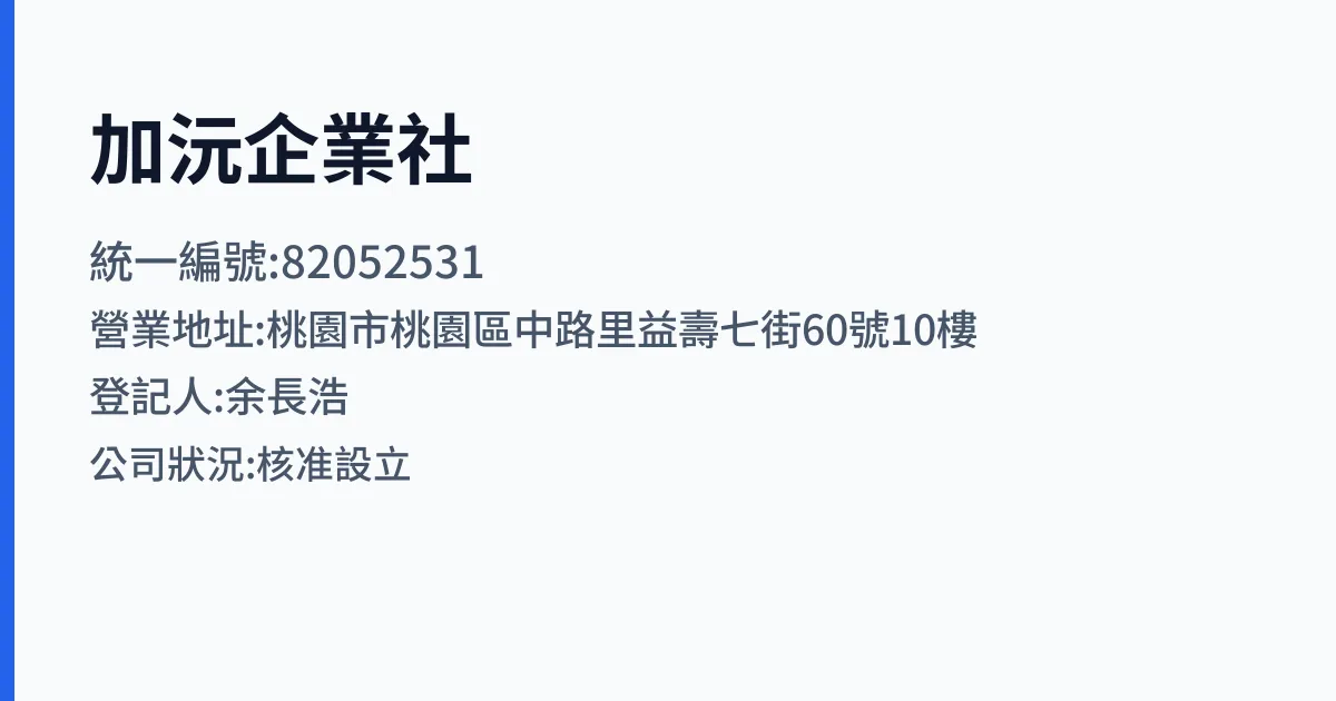 加沅企業社 - 統編 82052531(桃園市) 公司登記資料與營業項目詳細圖表