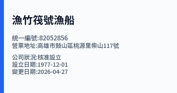 漁竹筏號漁船的照片-統編 82052856(高雄市) 公司登記資料與營業項目詳細圖表