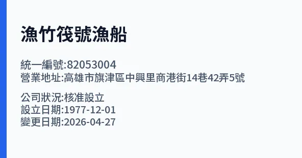 漁竹筏號漁船的照片-統編 82053004(高雄市) 公司登記資料與營業項目詳細圖表
