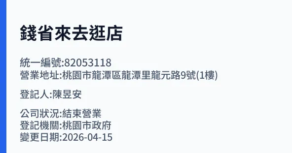 錢省來去逛店的照片-統編 82053118(桃園市) 公司登記資料與營業項目詳細圖表