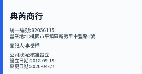 典芮商行的照片-統編 82056115(桃園市) 公司登記資料與營業項目詳細圖表