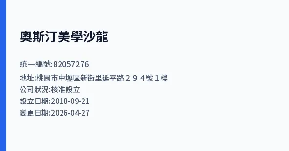 奧斯汀美學沙龍的照片-統編 82057276(桃園市) 公司登記資料與營業項目詳細圖表