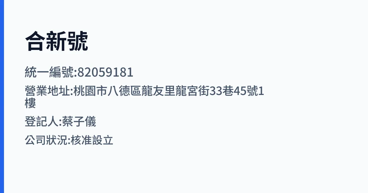 合新號 - 統編 82059181(桃園市) 公司登記資料與營業項目詳細圖表