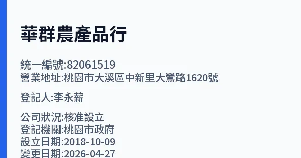 華群農產品行的照片-統編 82061519(桃園市) 公司登記資料與營業項目詳細圖表