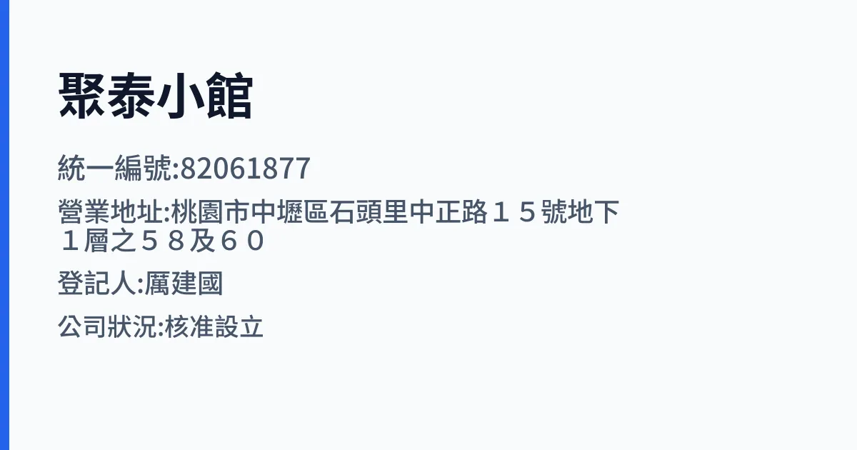 聚泰小館 - 統編 82061877(桃園市) 公司登記資料與營業項目詳細圖表