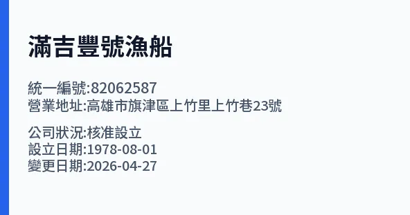 滿吉豐號漁船的照片-統編 82062587(高雄市) 公司登記資料與營業項目詳細圖表