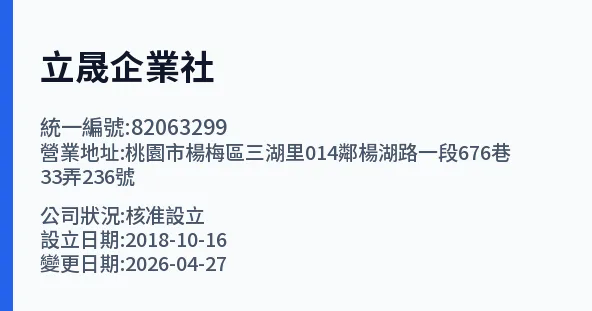 立晟企業社的照片-統編 82063299(桃園市) 公司登記資料與營業項目詳細圖表