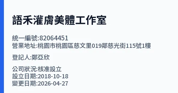 語禾灌膚美體工作室的照片-統編 82064451(桃園市) 公司登記資料與營業項目詳細圖表