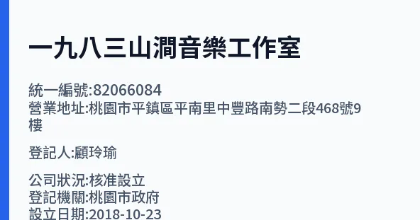 一九八三山澗音樂工作室的照片-統編 82066084(桃園市) 公司登記資料與營業項目詳細圖表