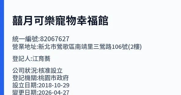 囍月可樂寵物幸福館的照片-統編 82067627(新北市) 公司登記資料與營業項目詳細圖表