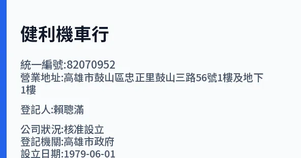 健利機車行的照片-統編 82070952(高雄市) 公司登記資料與營業項目詳細圖表