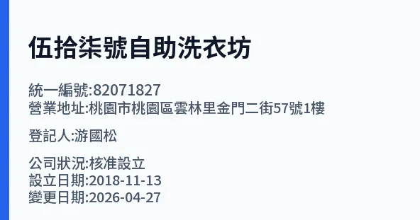 伍拾柒號自助洗衣坊的照片-統編 82071827(桃園市) 公司登記資料與營業項目詳細圖表