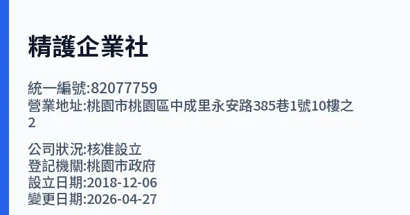 精護企業社的照片-統編 82077759(桃園市) 公司登記資料與營業項目詳細圖表
