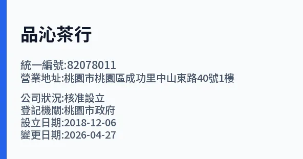 品沁茶行的照片-統編 82078011(桃園市) 公司登記資料與營業項目詳細圖表