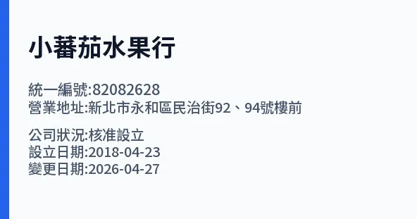 小蕃茄水果行的照片-統編 82082628(新北市) 公司登記資料與營業項目詳細圖表