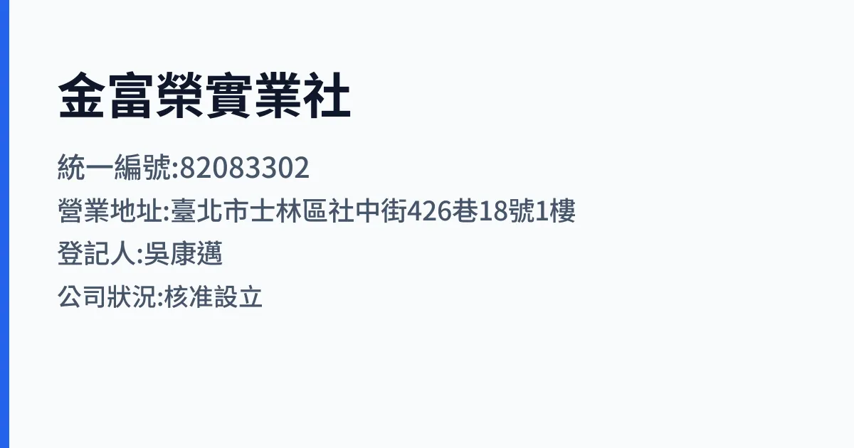 金富榮實業社 - 統編 82083302(臺北市) 公司登記資料與營業項目詳細圖表