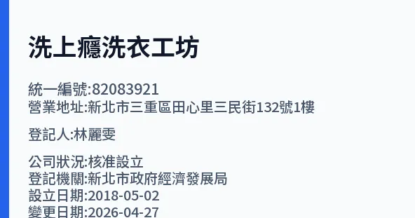 洗上癮洗衣工坊的照片-統編 82083921(新北市) 公司登記資料與營業項目詳細圖表