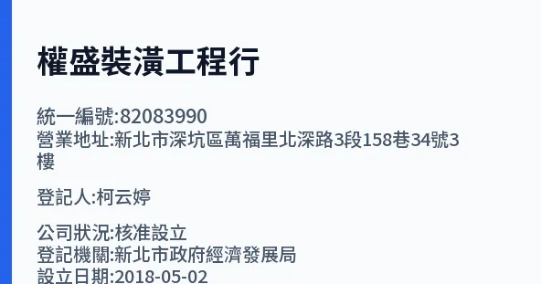 權盛裝潢工程行的照片-統編 82083990(新北市) 公司登記資料與營業項目詳細圖表