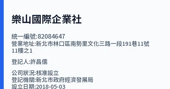 樂山國際企業社的照片-統編 82084647(新北市) 公司登記資料與營業項目詳細圖表