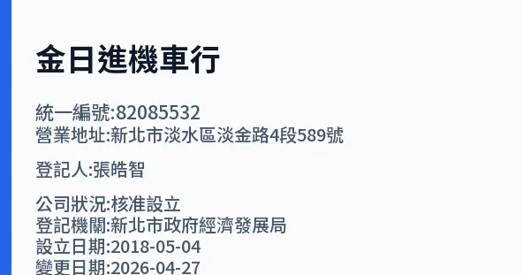 金日進機車行的照片-統編 82085532(新北市) 公司登記資料與營業項目詳細圖表