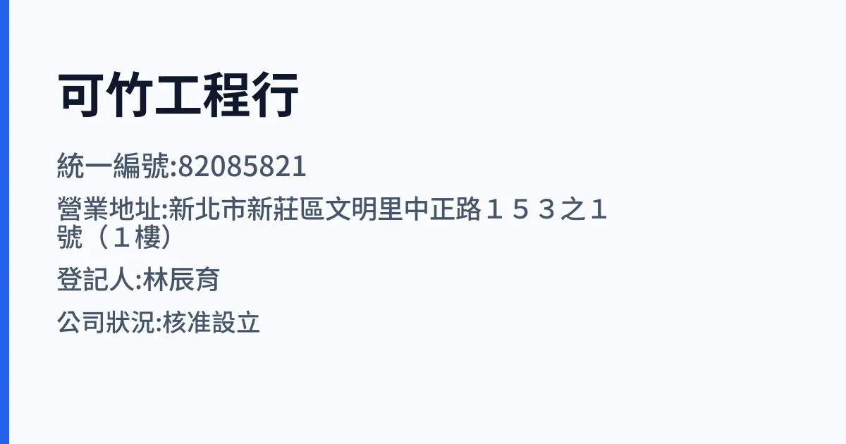 可竹工程行 - 統編 82085821(新北市) 公司登記資料與營業項目詳細圖表