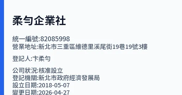 柔勻企業社的照片-統編 82085998(新北市) 公司登記資料與營業項目詳細圖表