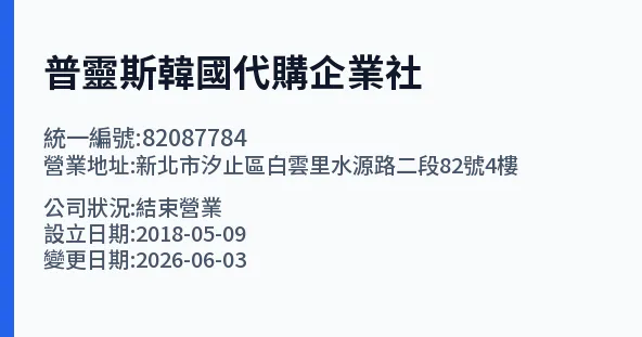 普靈斯韓國代購企業社的照片-統編 82087784(新北市) 公司登記資料與營業項目詳細圖表