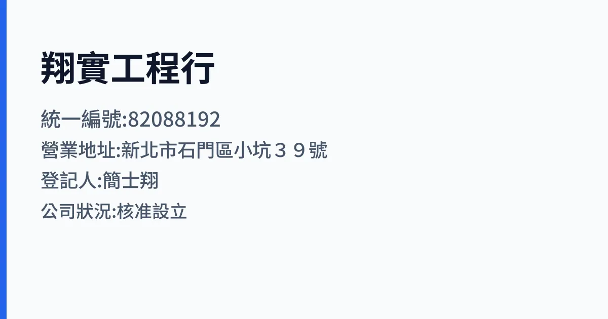 翔實工程行 - 統編 82088192(新北市) 公司登記資料與營業項目詳細圖表