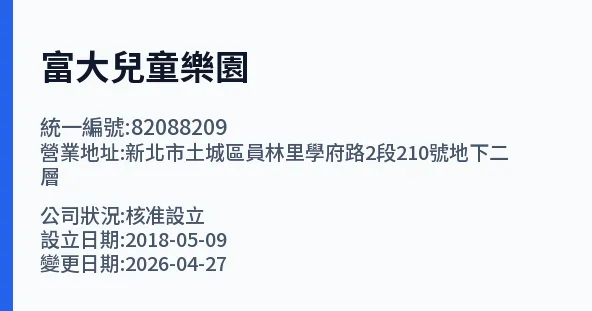 富大兒童樂園的照片-統編 82088209(新北市) 公司登記資料與營業項目詳細圖表
