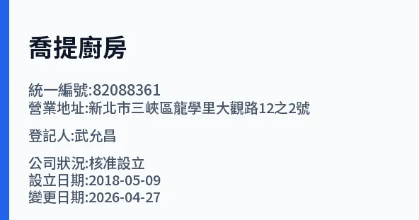 喬提廚房的照片-統編 82088361(新北市) 公司登記資料與營業項目詳細圖表