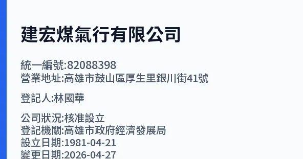 建宏煤氣行有限公司的照片-統編 82088398(高雄市) 公司登記資料與營業項目詳細圖表